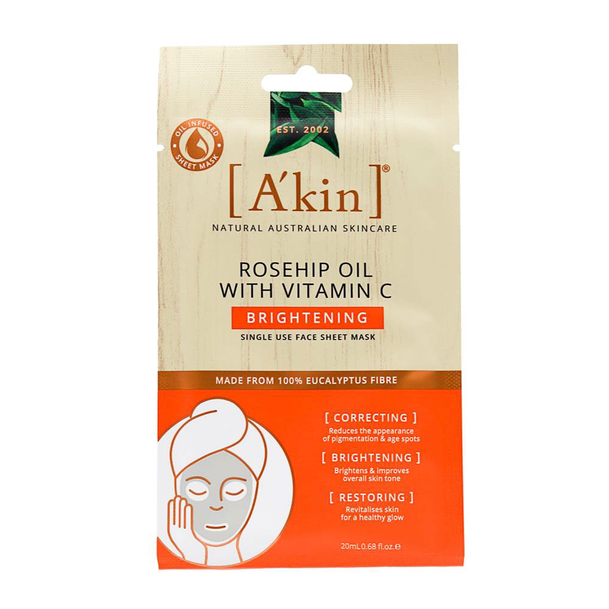 Akin Sheet Face Mask Rosehip Oil With Vitamin C Brightening 20mL – The ...