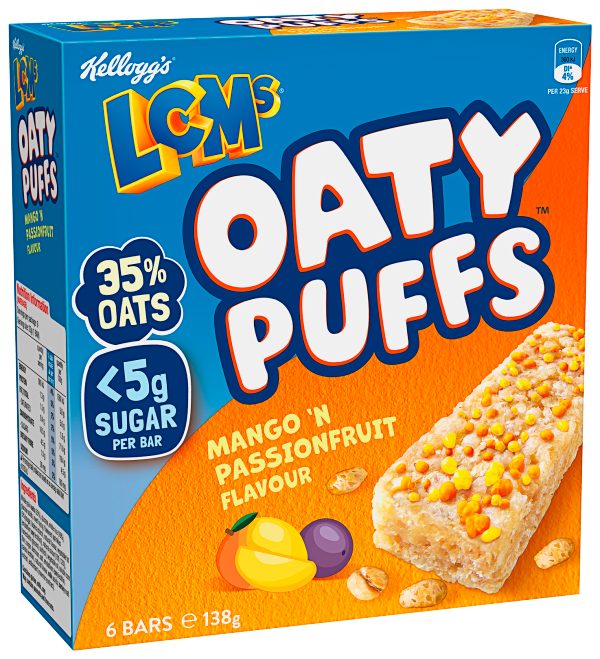 Kelloggs LCMs Oaty Puffs Mango 'n Passionfruit Flavour 6pk – The Reject ...