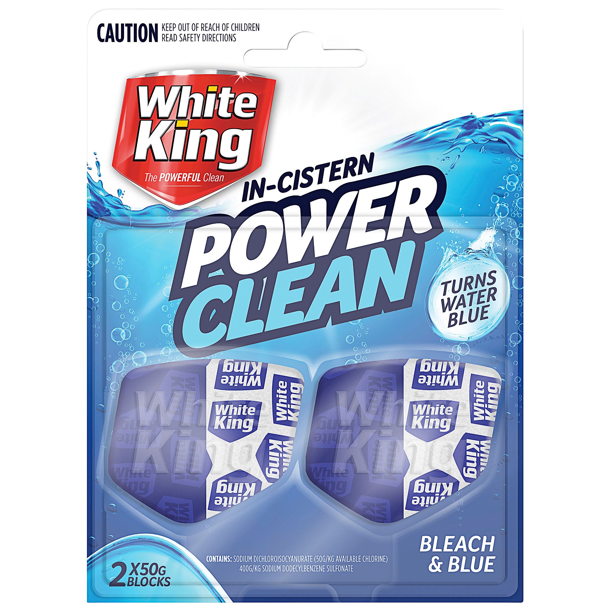 White King Power Clean In-Cistern Toilet Block Bleach & Blue 50g 2pk ...
